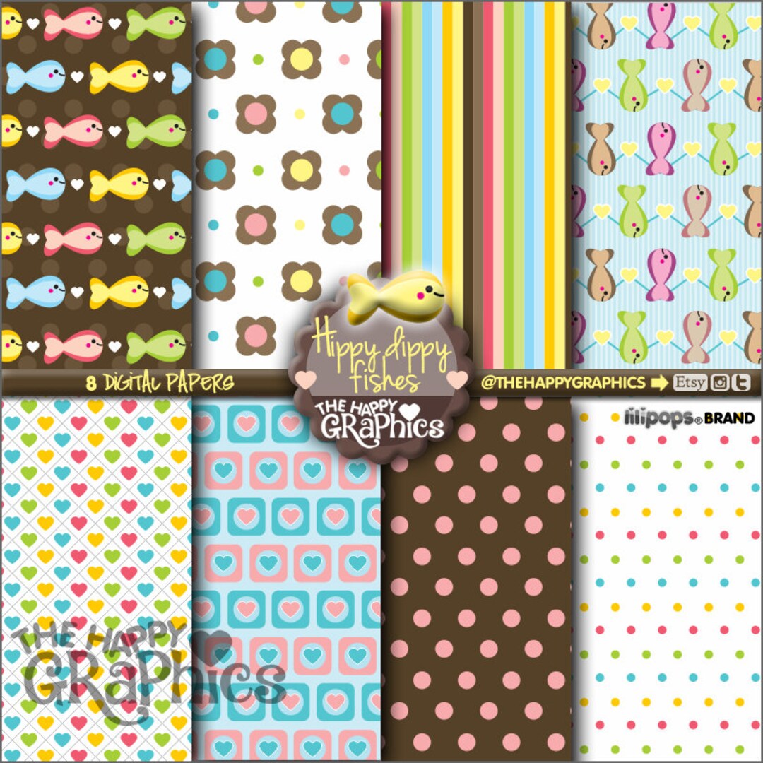 Fish Digital Paper, COMMERCIAL USE, Printable Paper, Fish Pattern, Cute ...
