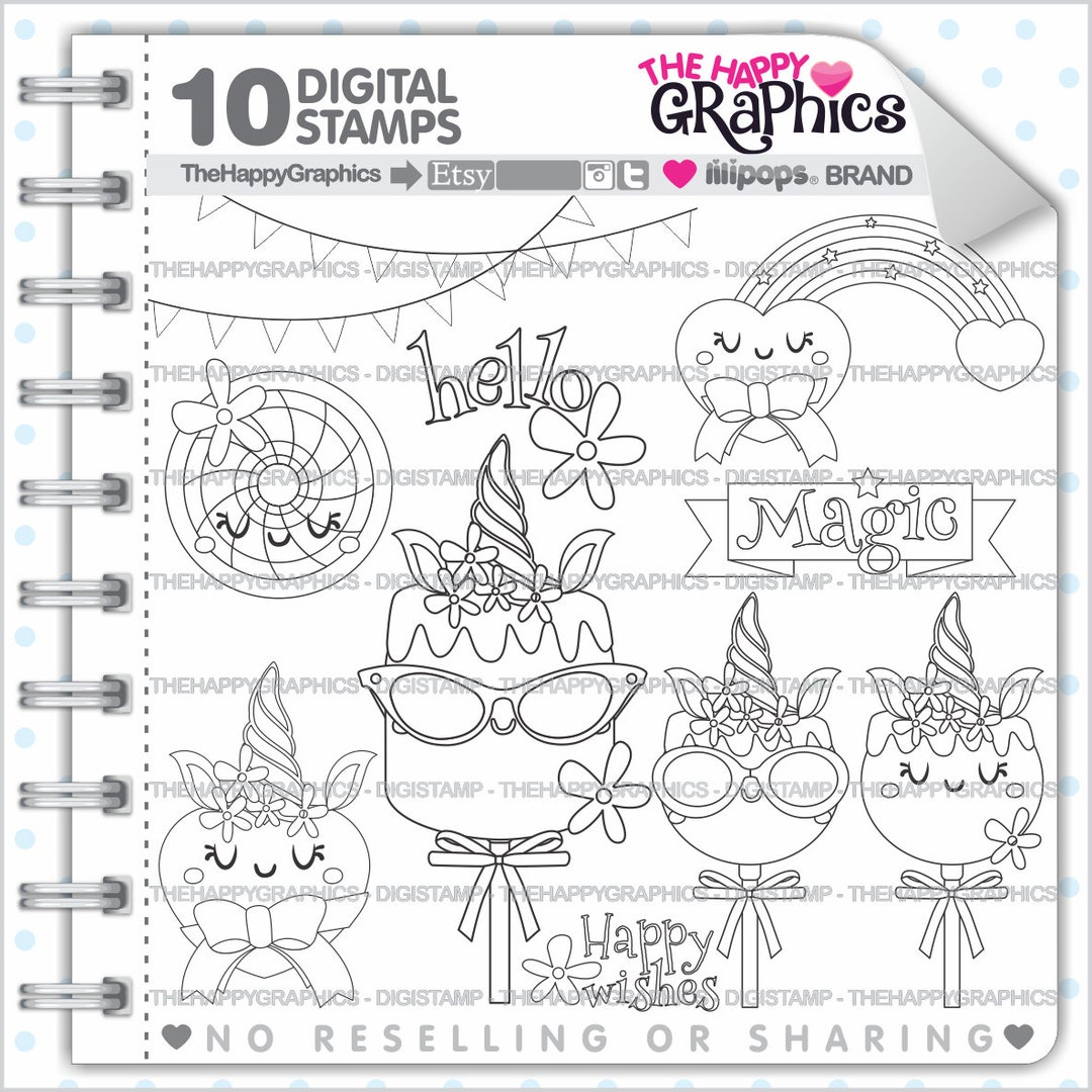 Unicorn Stamp Commercial Use Digi Stamp Digital Image - Etsy