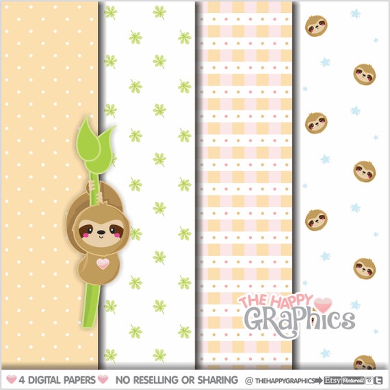 Sloth Digital Paper, COMMERCIAL USE, Sloth Pattern, Printable Paper ...