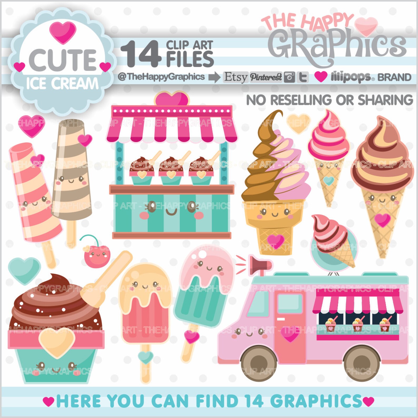 Ice Cream Clipart Ice Cream Graphics COMMERCIAL USE Cute - Etsy