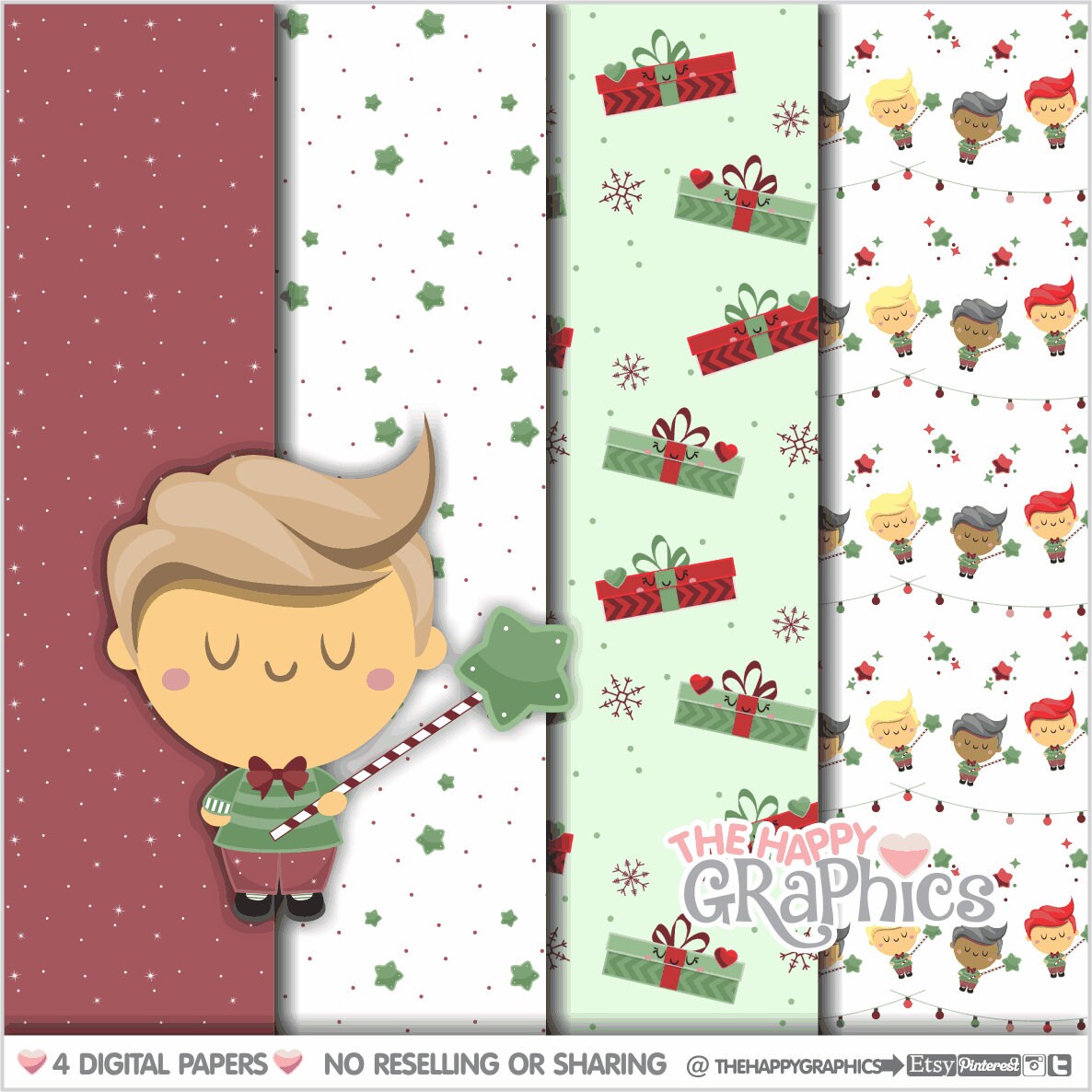 Christmas Digital Paper COMMERCIAL USE Christmas Pattern | Etsy