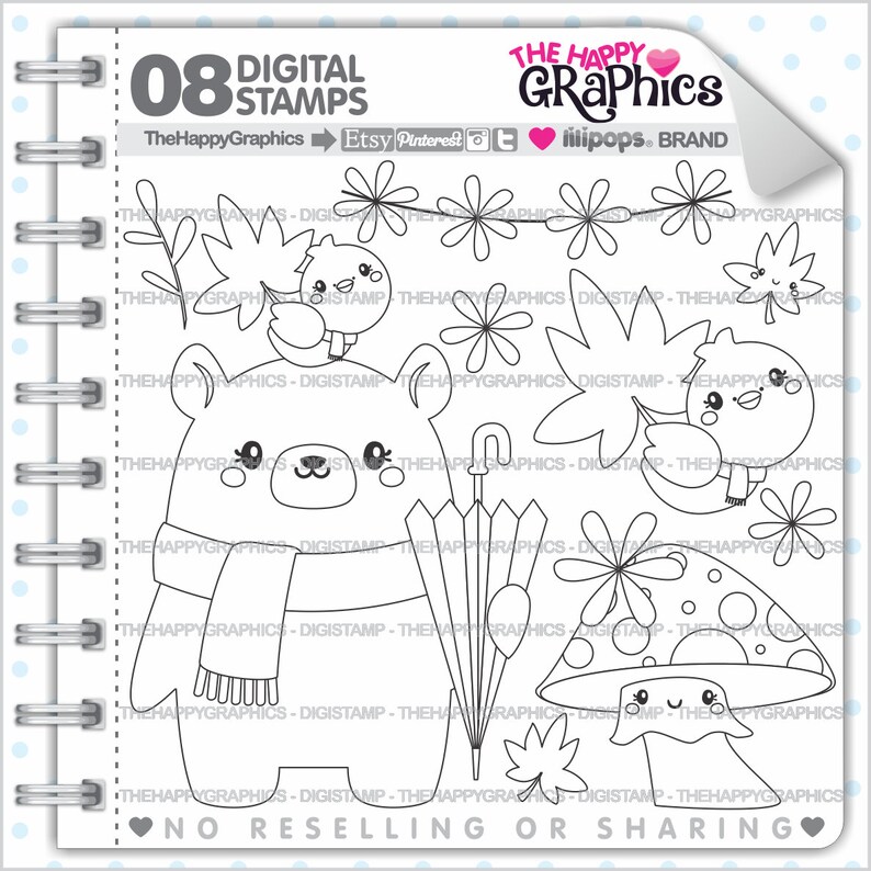 Autumn Stamps Bear Stamps COMMERCIAL USE Bear Clipart - Etsy