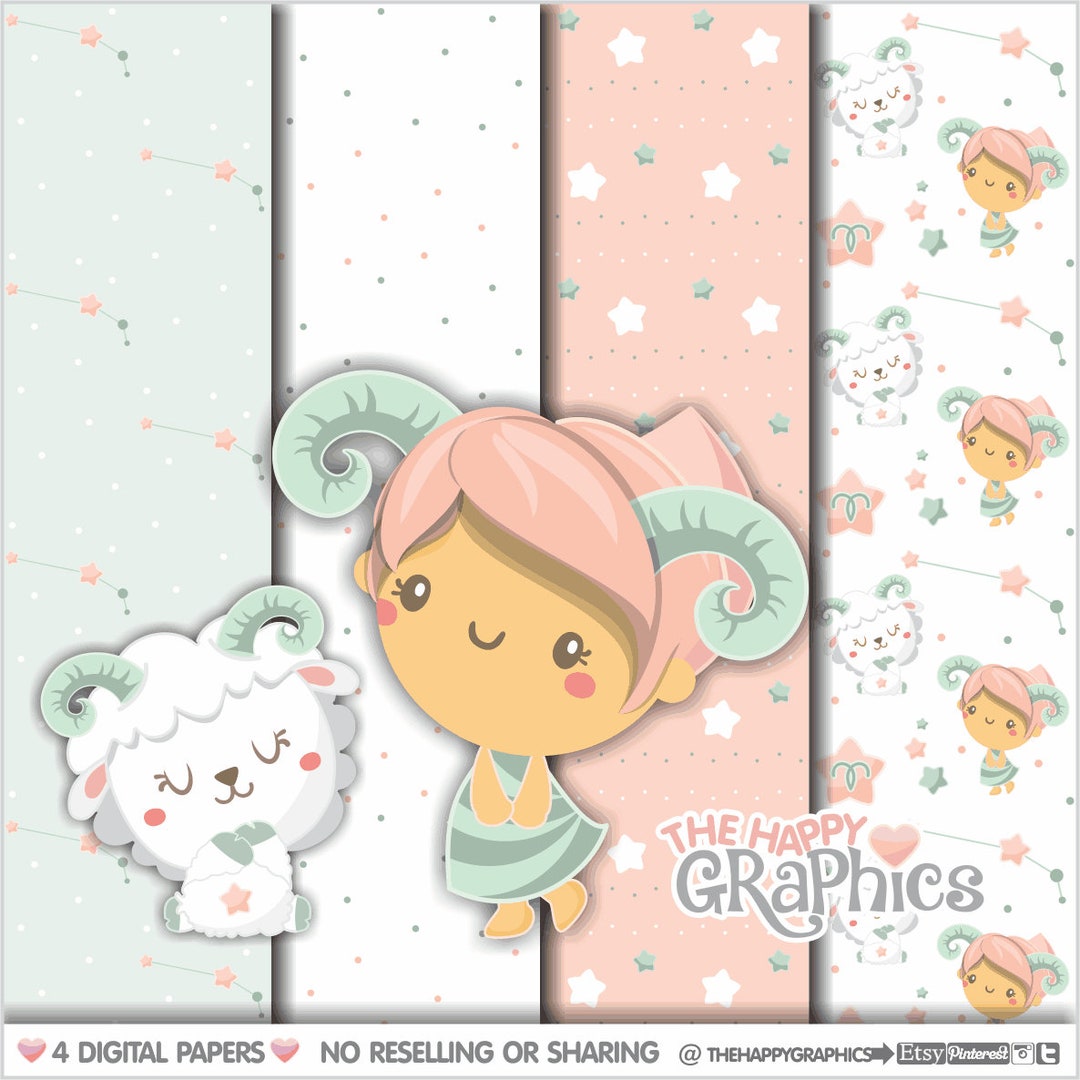 Aries Digital Paper, COMMERCIAL USE, Aries Pattern, Printable Paper ...