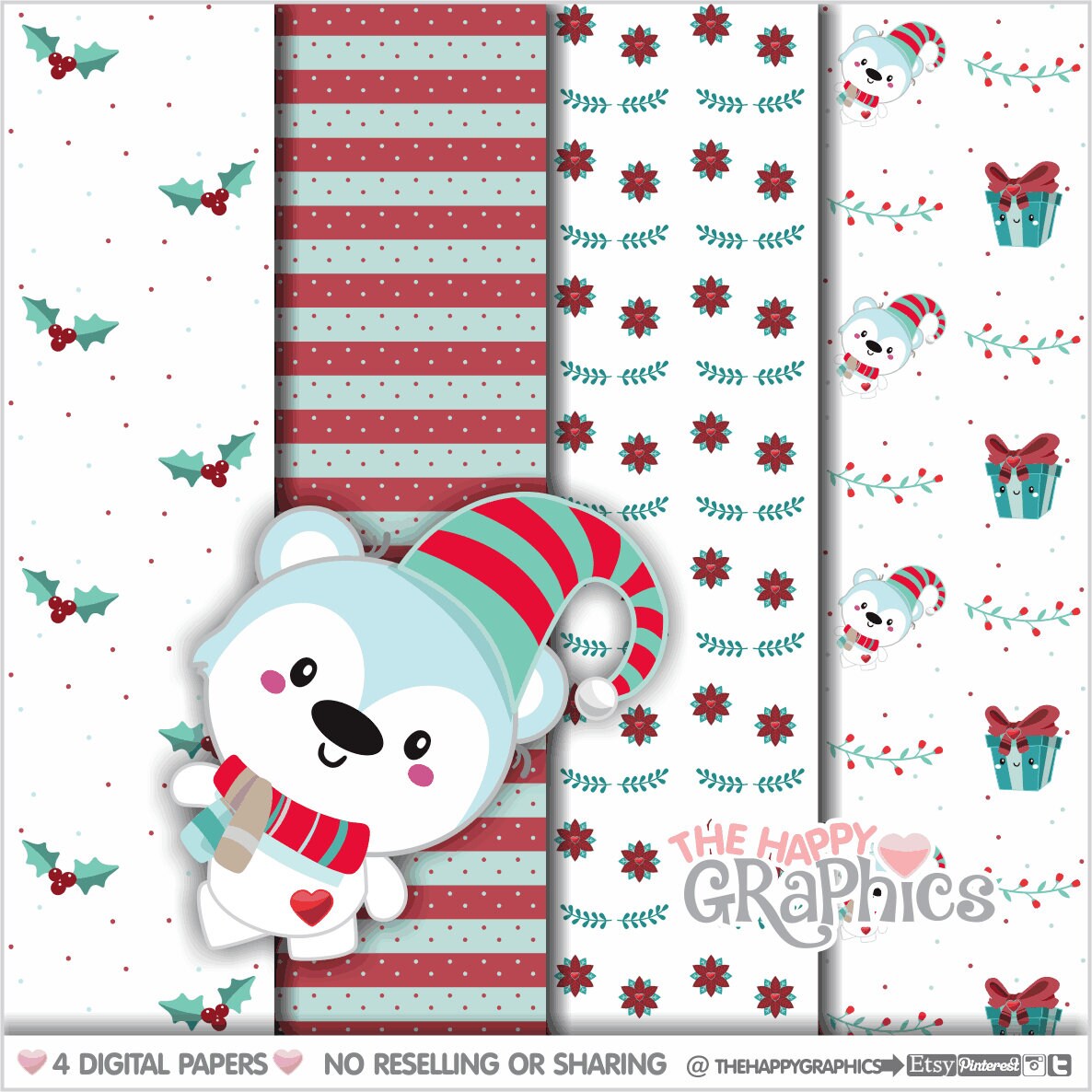 Christmas Digital Paper COMMERCIAL USE Christmas Pattern | Etsy