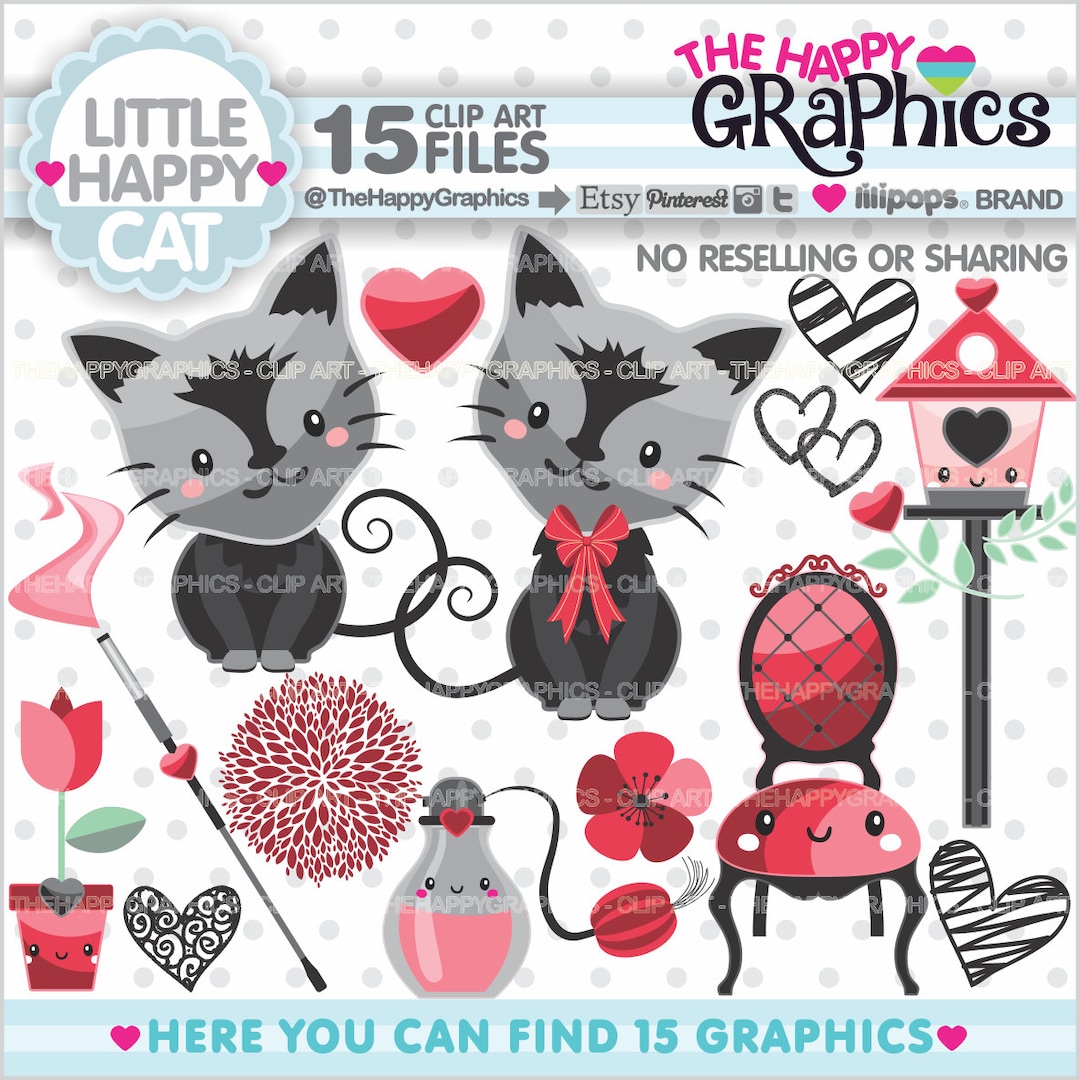 Cat Clipart, Cat Graphic, COMMERCIAL USE, Cat Party, Black Cat Clipart ...