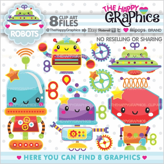 Robot Clipart, Robot Graphic, COMMERCIAL USE, Robot Party, Planner ...