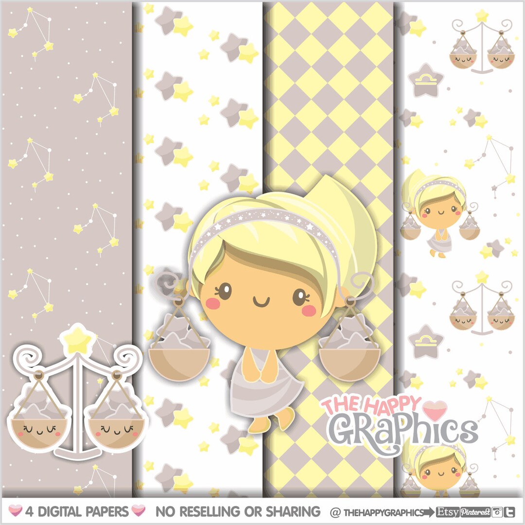 Libra Digital Paper, COMMERCIAL USE, Libra Pattern, Printable Paper ...