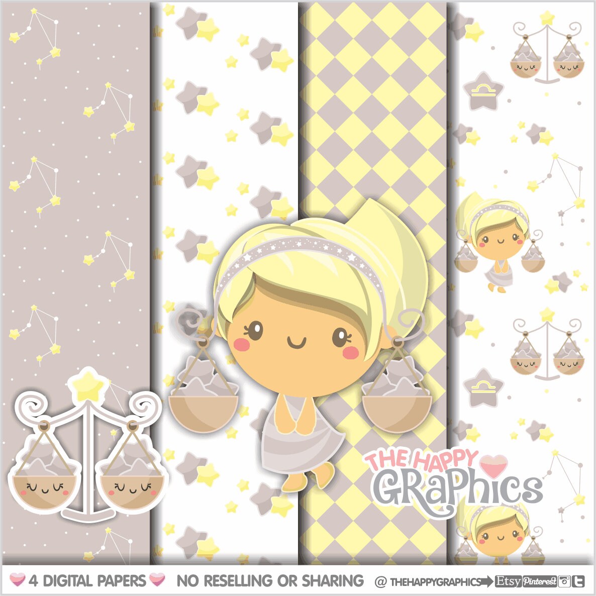 Libra Digital Paper COMMERCIAL USE Libra Pattern Printable - Etsy