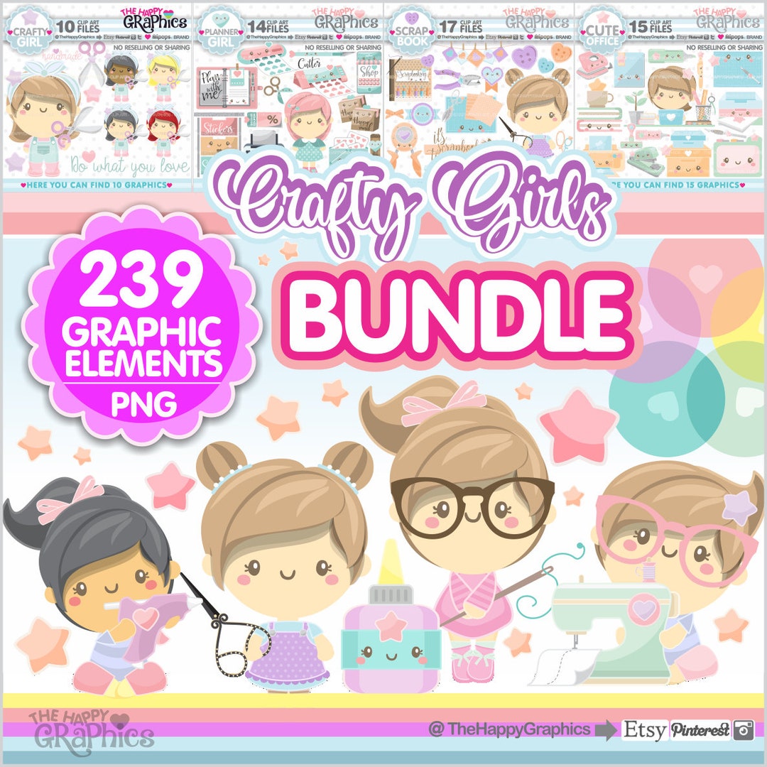 Crafty Girl, Clipart, Bundle, Clipart Collection, Craft Theme, Handmade ...