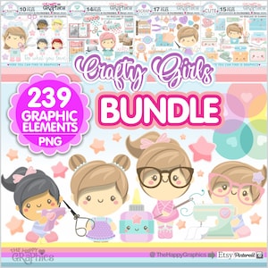Crafty Girl, Clipart, Bundle, Clipart Collection, Craft Theme, Handmade ...