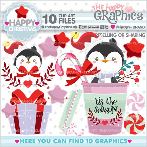 Christmas Clipart Christmas Graphics COMMERCIAL USE Penguin - Etsy