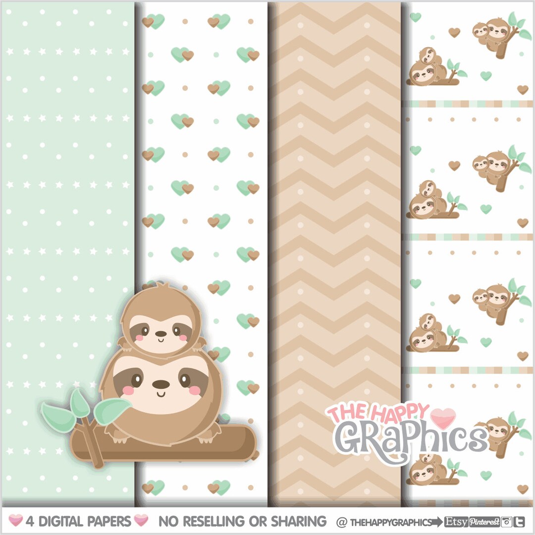 Sloth Digital Paper, COMMERCIAL USE, Fathers Day Pattern, Dad Pattern ...