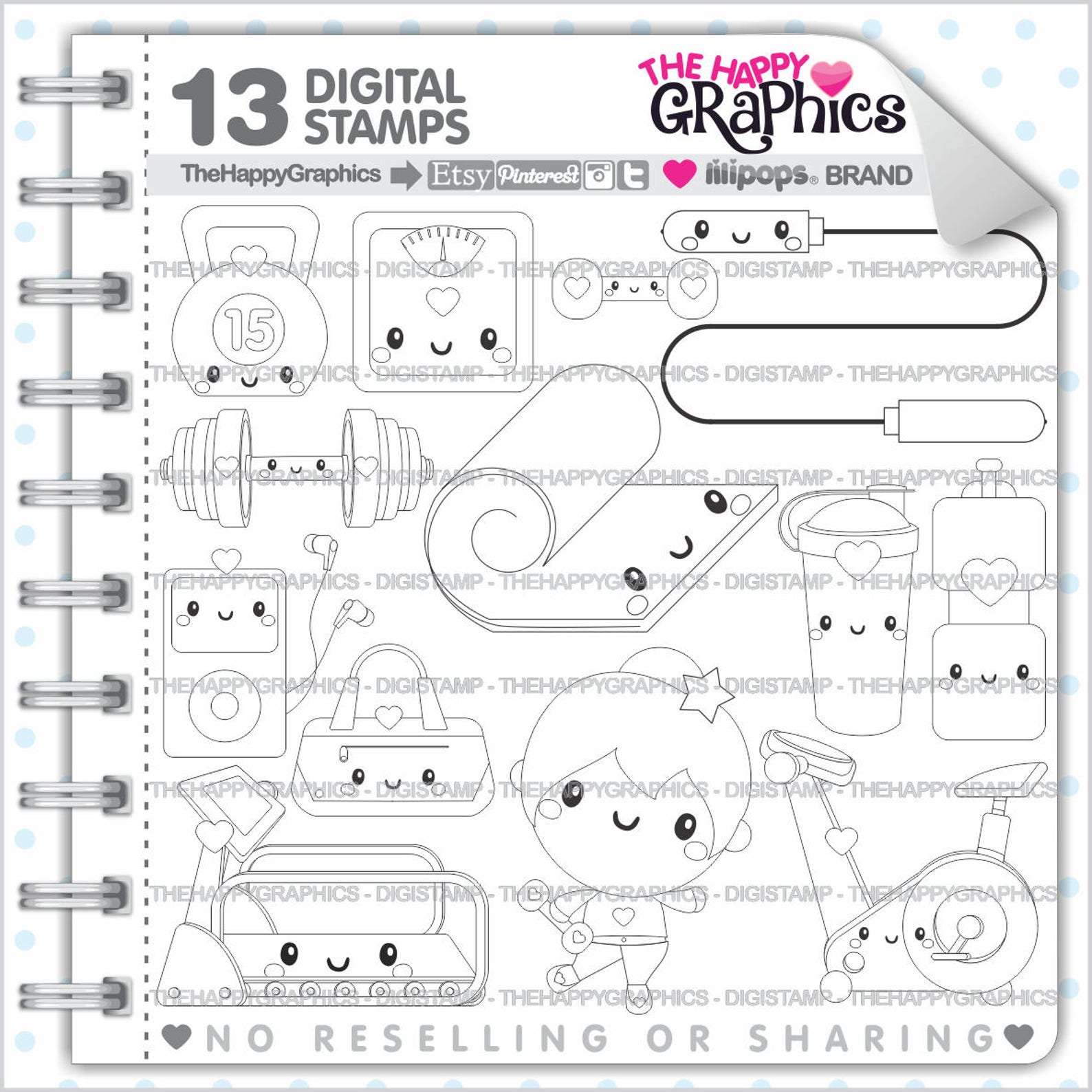 Fitness Stamp COMMERCIAL USE Digi Stamp Gym Stamp Fitness - Etsy