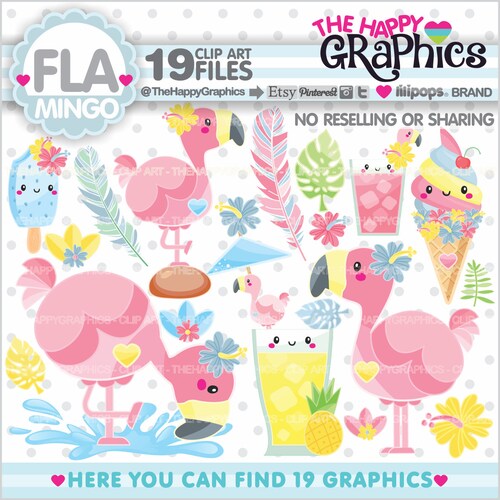Summer Clipart Summer Graphics Flamingo Clipart COMMERCIAL - Etsy