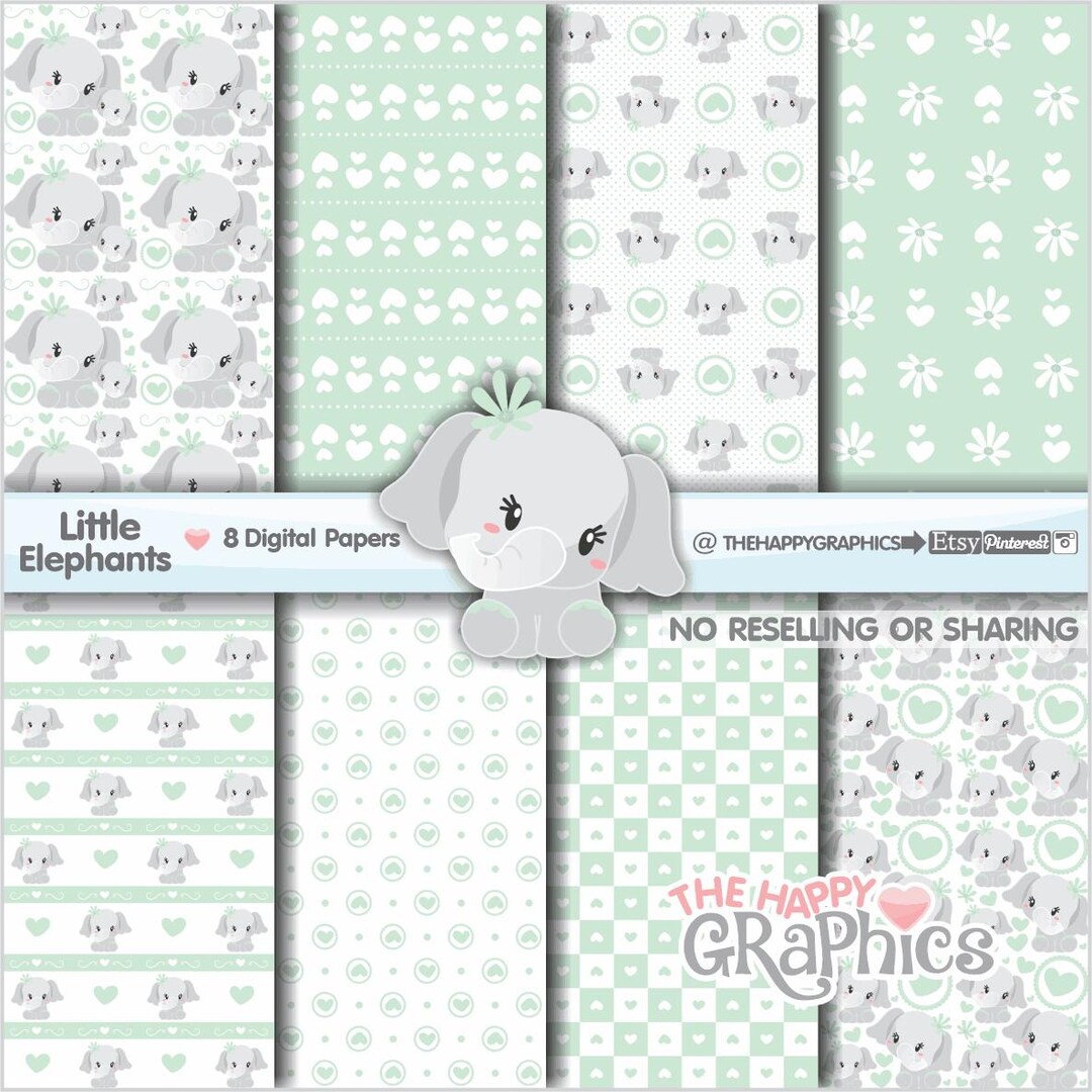 Baby Elephant, Digital Paper, Elephant Pattern, Printable Paper, Baby ...