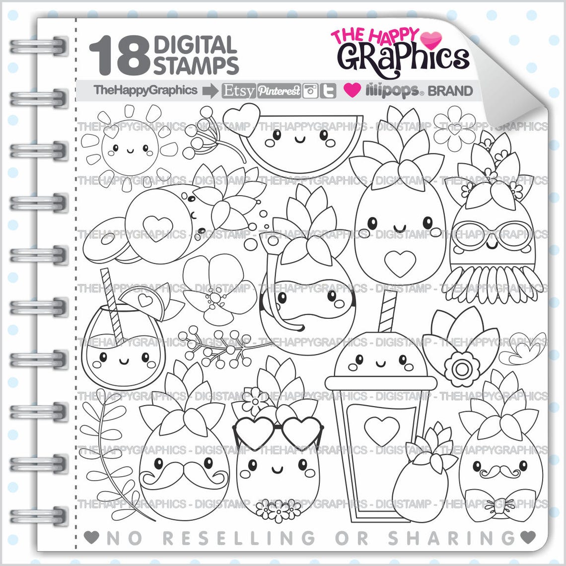 Pineapple Stamp COMMERCIAL USE Digi Stamp Digital Image - Etsy