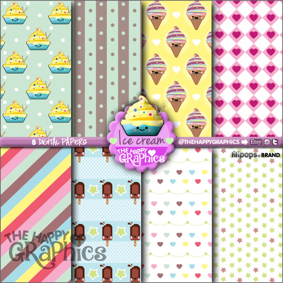 Ice Cream, Digital Paper, COMMERCIAL USE, Ice Cream Pattern, Printable ...