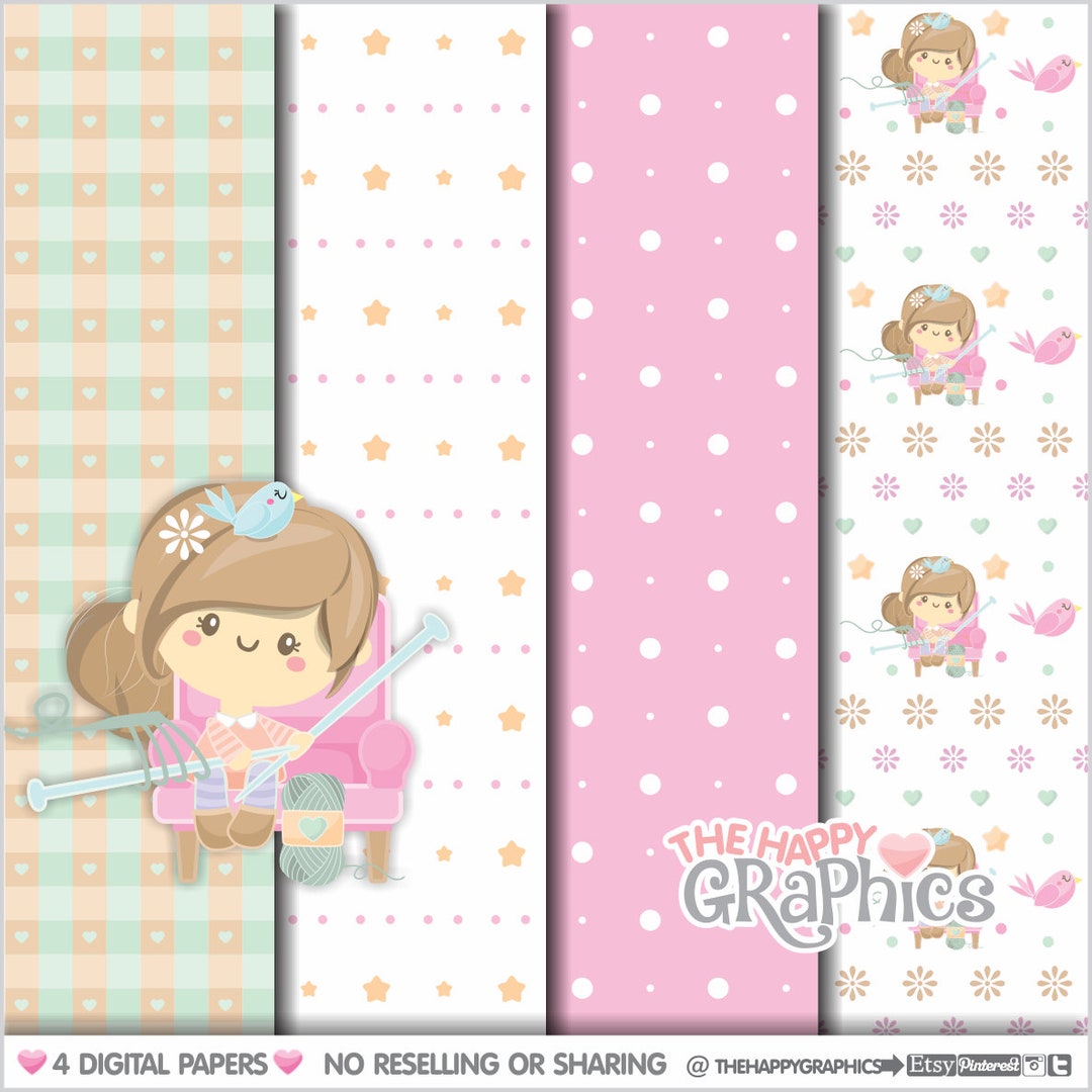 Knitting Paper, Knitting Pattern, Digital Paper, Cute Paper, Cute ...