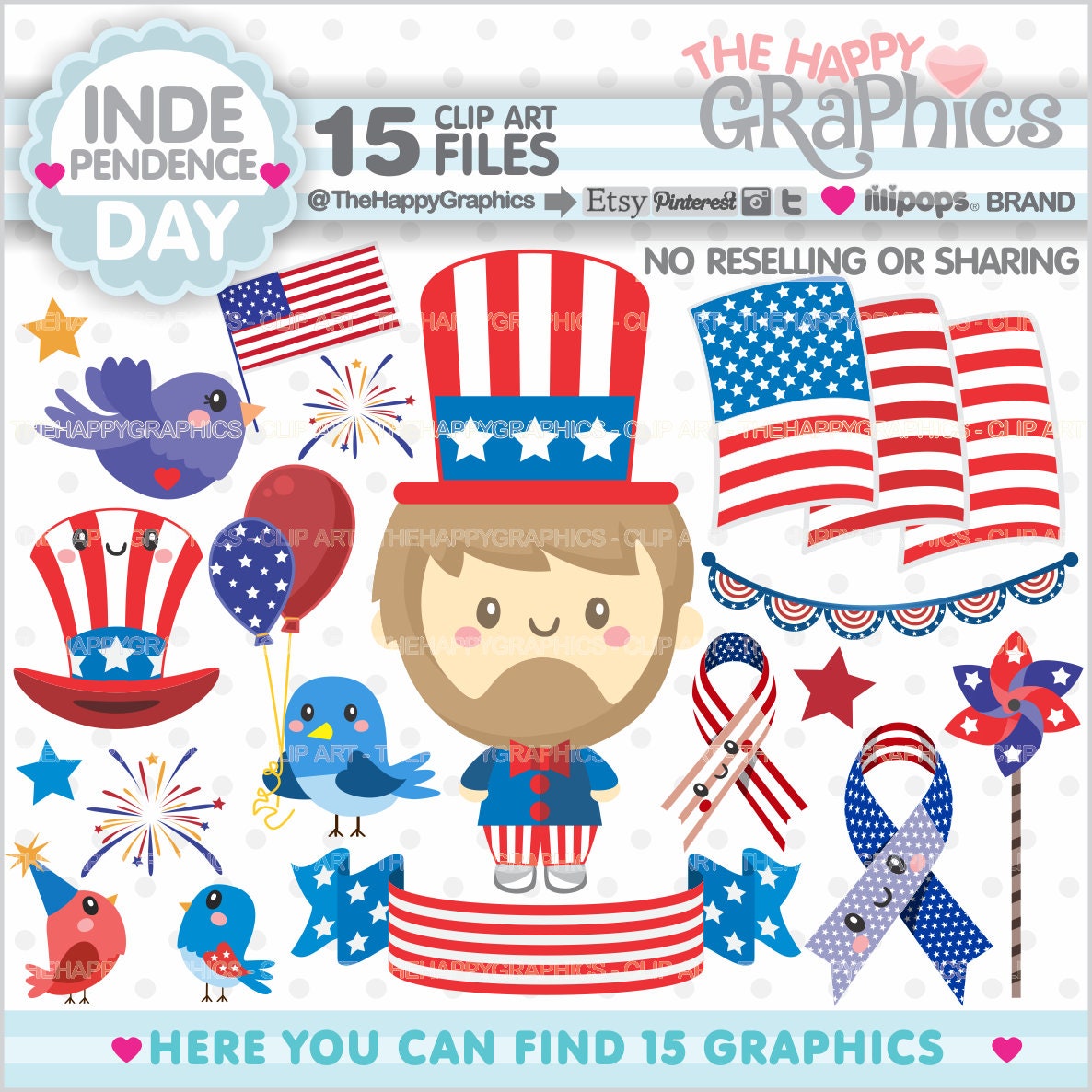 4th of July Clipart 4th of July Graphics COMMERCIAL USE - Etsy