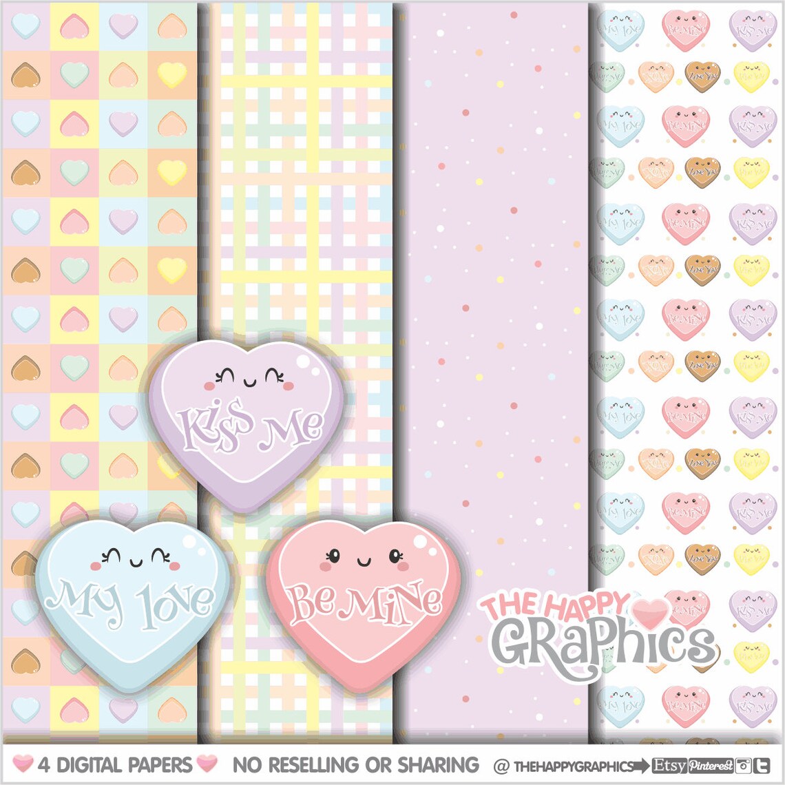 Candy Heart Digital Paper COMMERCIAL USE Valentines Day - Etsy
