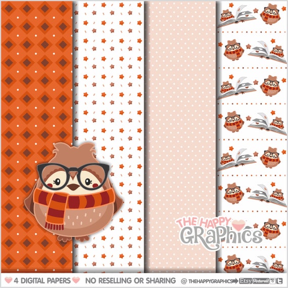 Owl Digital Paper, COMMERCIAL USE, Owl Pattern, Printable Paper, Animal ...