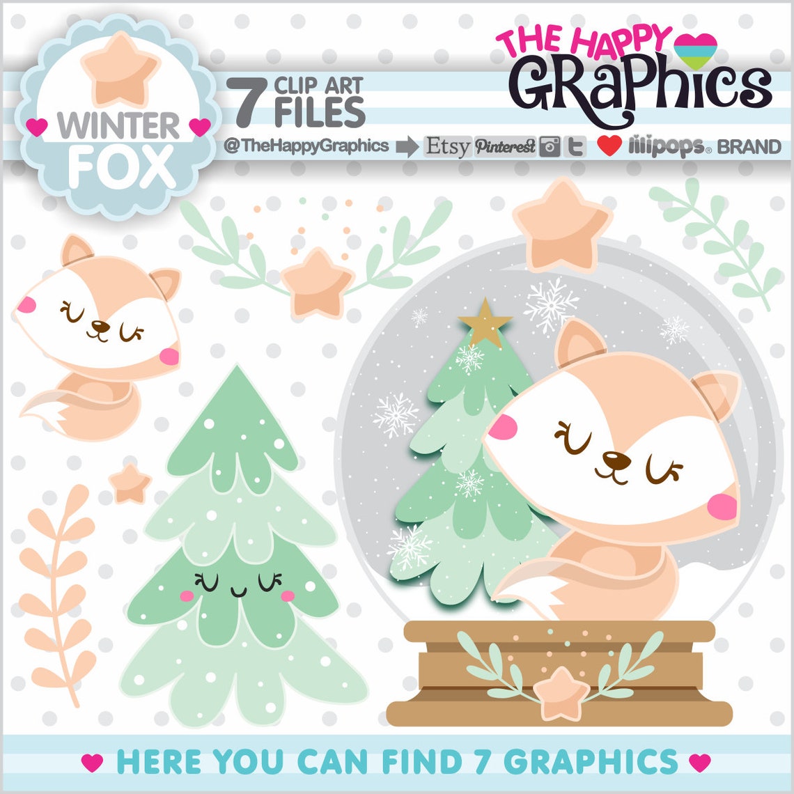 Winter Clipart Winter Graphic COMMERCIAL USE Fox Clipart - Etsy