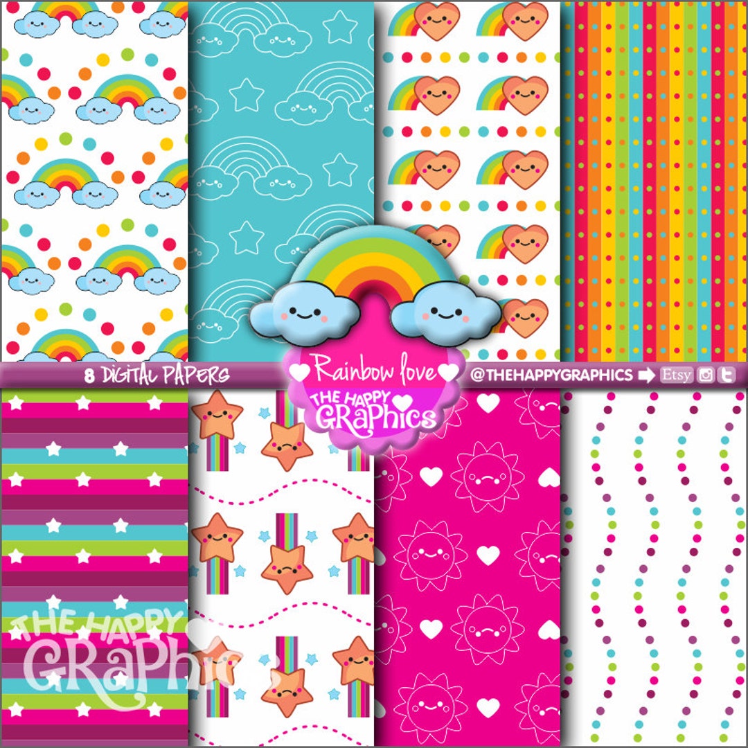 Rainbow, Digital Paper, COMMERCIAL USE, Rainbow Pattern, Printable ...