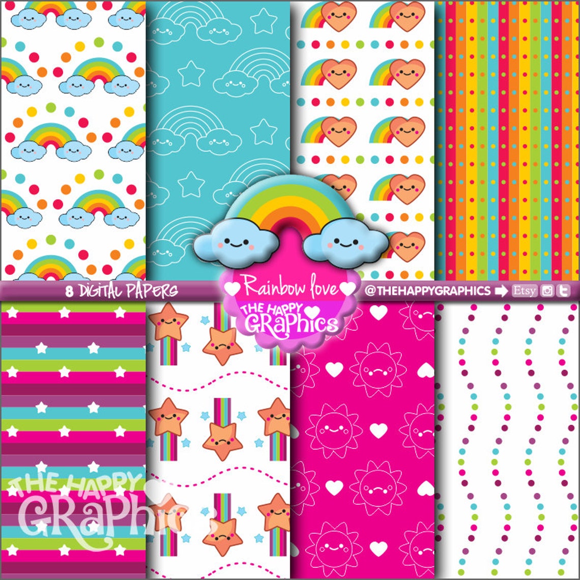 Rainbow Digital Paper COMMERCIAL USE Rainbow Pattern - Etsy