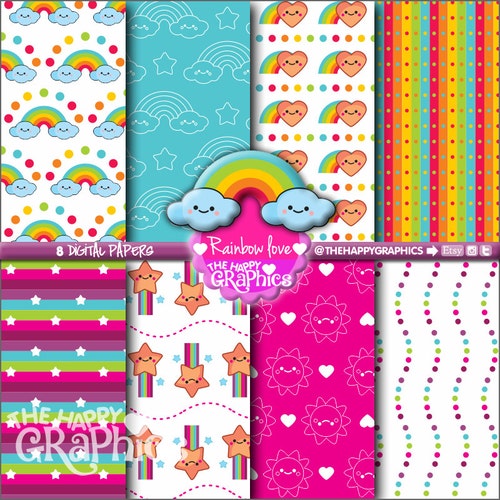 Rainbow Digital Paper COMMERCIAL USE Rainbow Pattern - Etsy