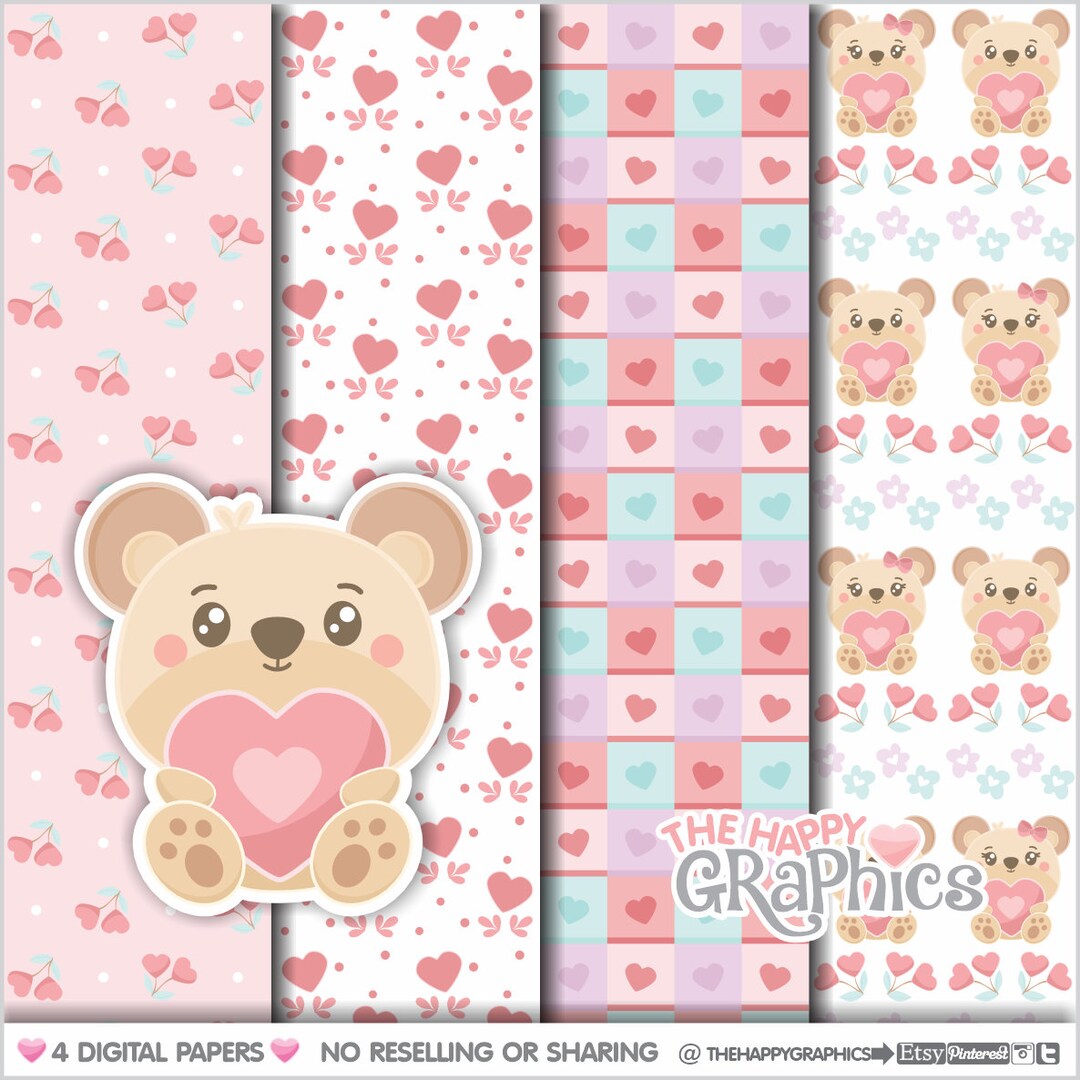 Love Digital Paper, Valentines Day, Pattern, Valentines Day Paper ...