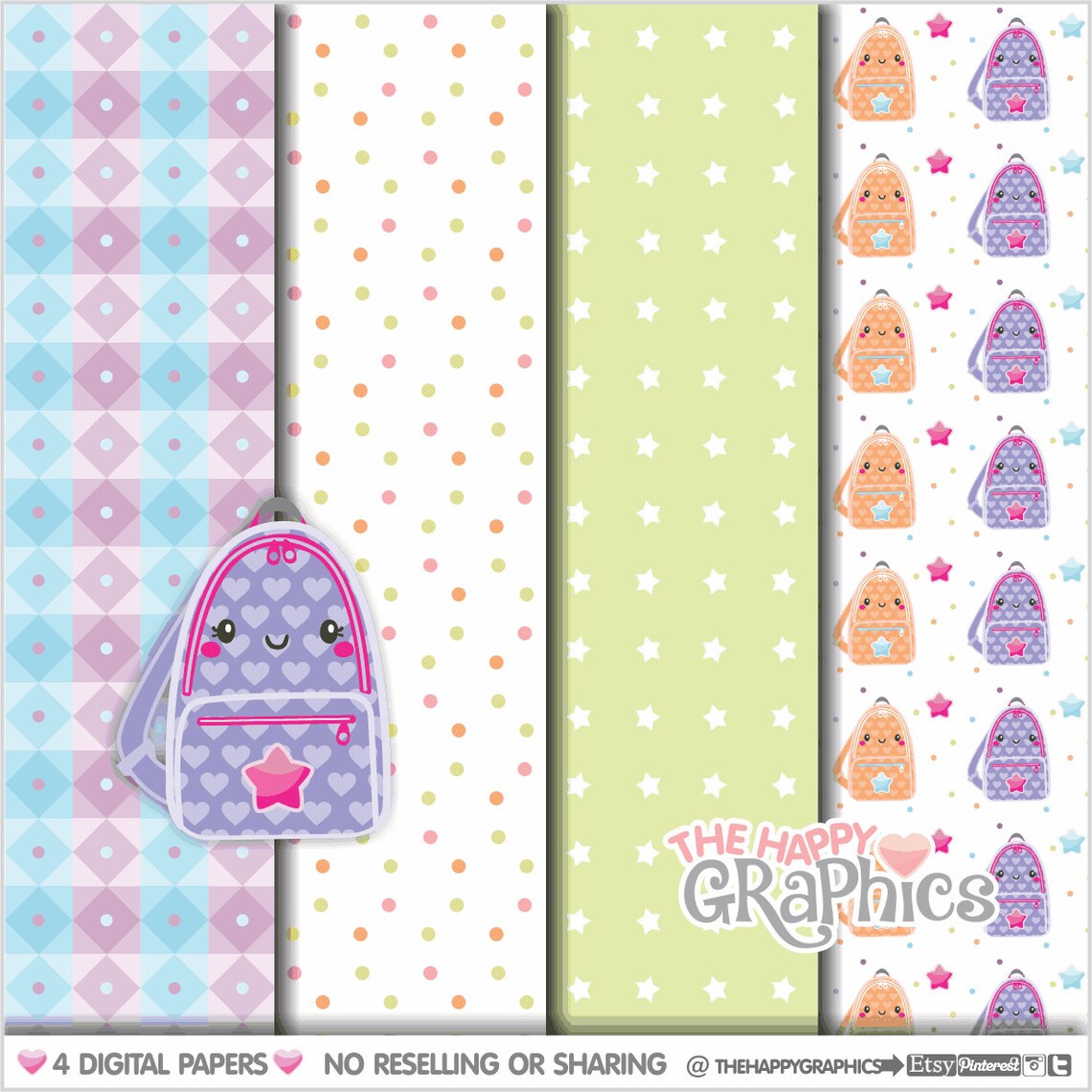 Backpack Digital Paper COMMERCIAL USE Backpack Pattern - Etsy