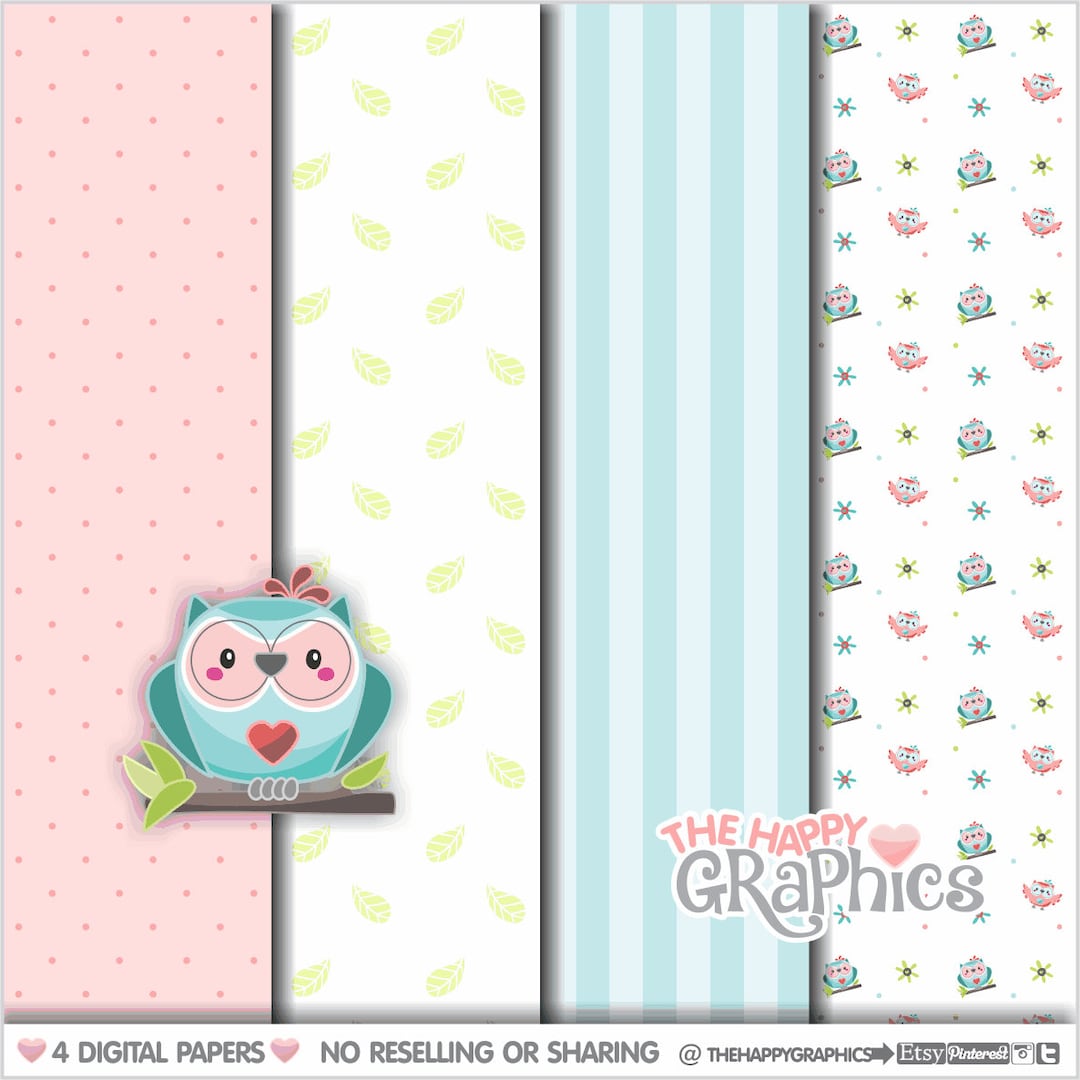 Owl Digital Paper, COMMERCIAL USE, Owl Pattern, Printable Paper, Animal ...