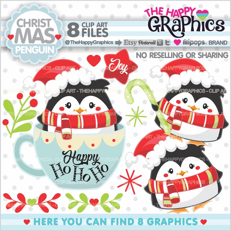Christmas Clipart Christmas Graphics COMMERCIAL USE Penguin - Etsy