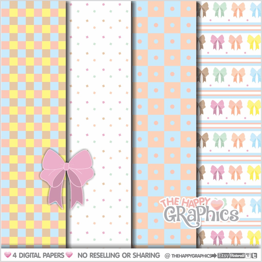 Bow Digital Paper, COMMERCIAL USE, Bow Pattern, Printable Paper, Ribbon ...