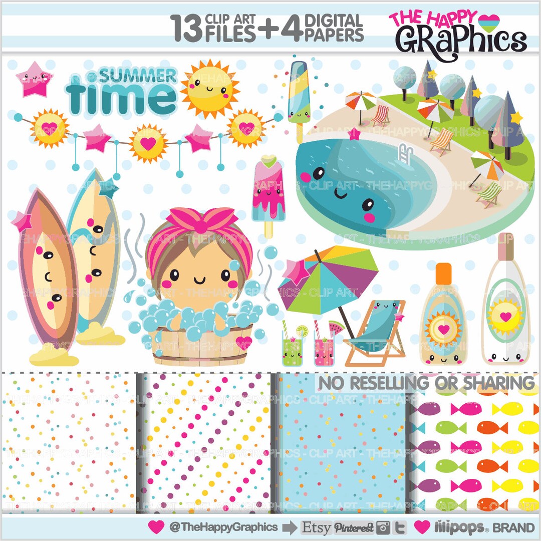 Summer Clipart, Summer Graphic, COMMERCIAL USE, Pool Graphic, Swimming ...