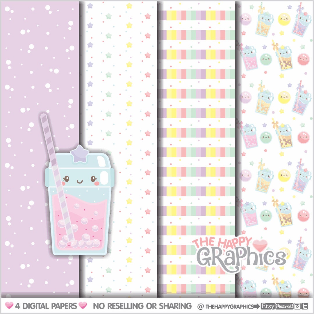 Bubble Tea Paper, Tea Digital Paper, COMMERCIAL USE, Beverage Paper ...