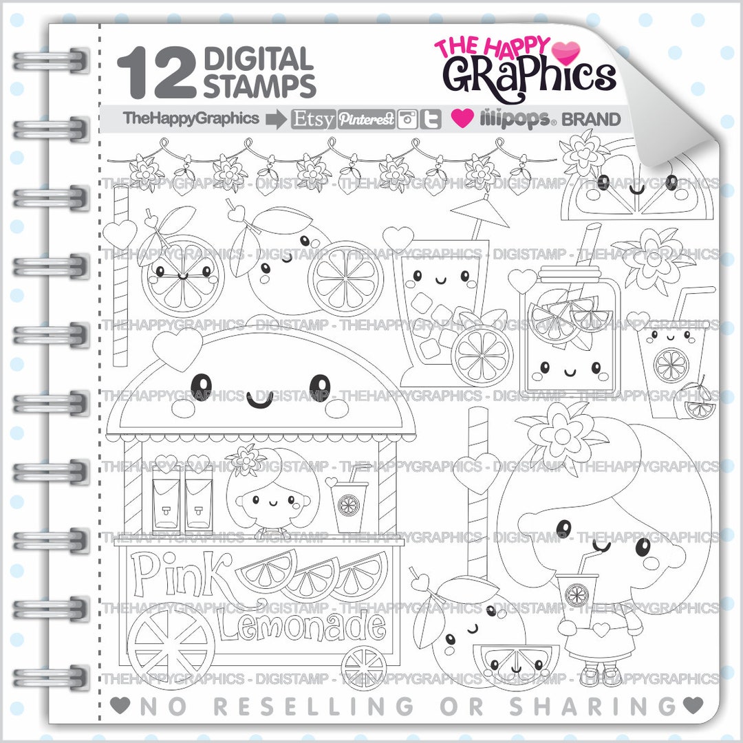 Pink Lemonade, Stamp, COMMERCIAL USE, Digi Stamp, Digital Image, Lemon ...