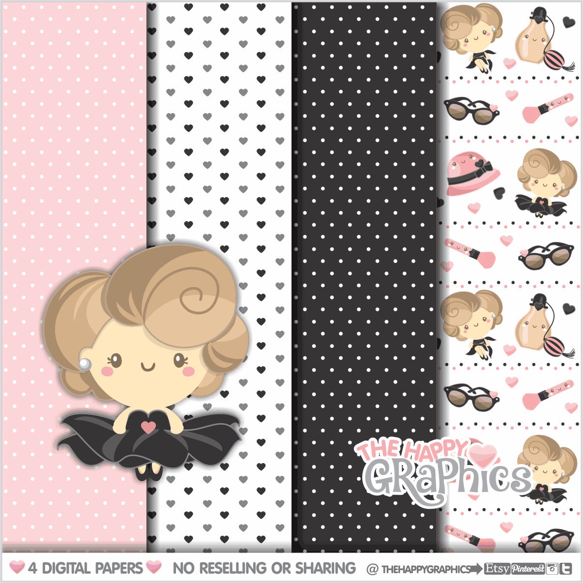 Girl Digital Paper Fashion Digital Paper COMMERCIAL USE | Etsy