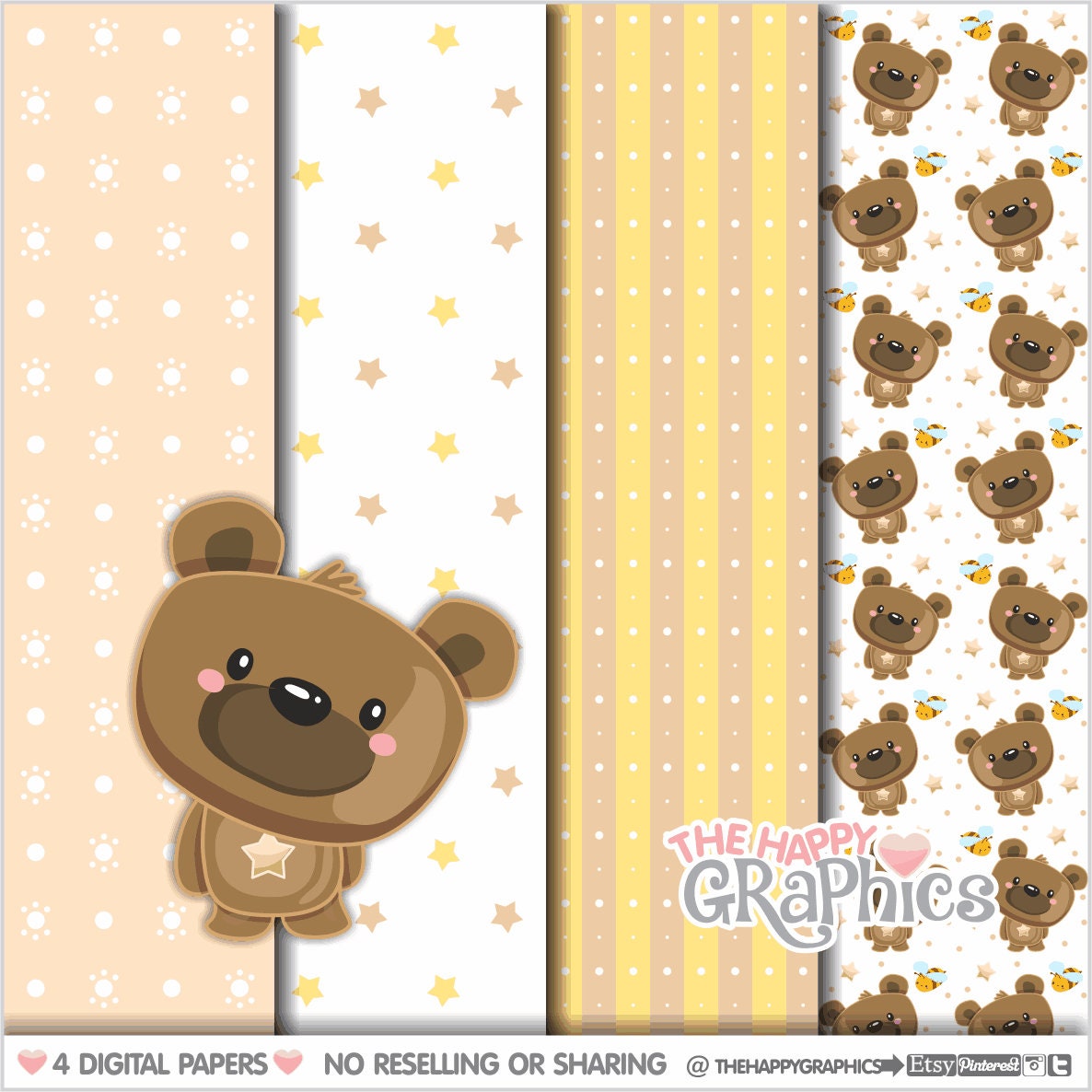 Bear Digital Paper COMMERCIAL USE Bear Pattern Printable - Etsy