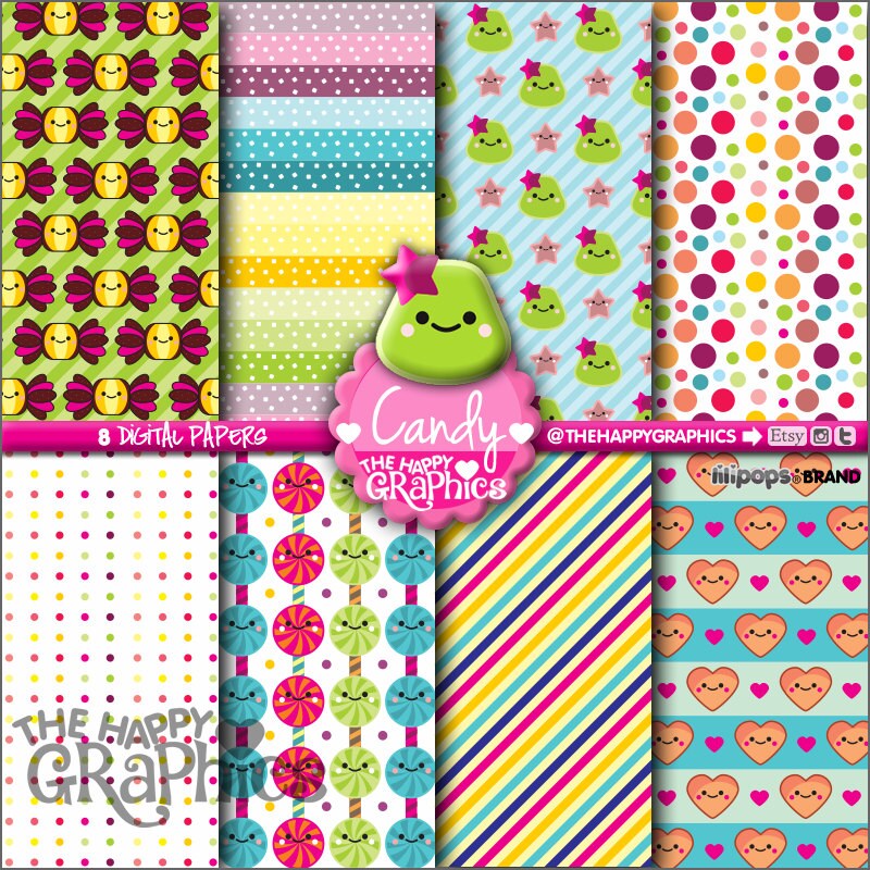 Candy Digital Paper COMMERCIAL USE Candy Pattern Printable | Etsy