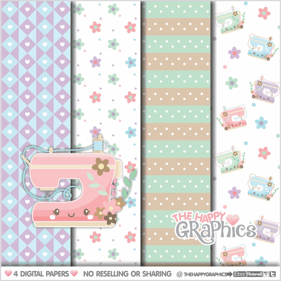Sewing Machine, Digital Paper, COMMERCIAL USE, Pattern, Sew Crafty ...