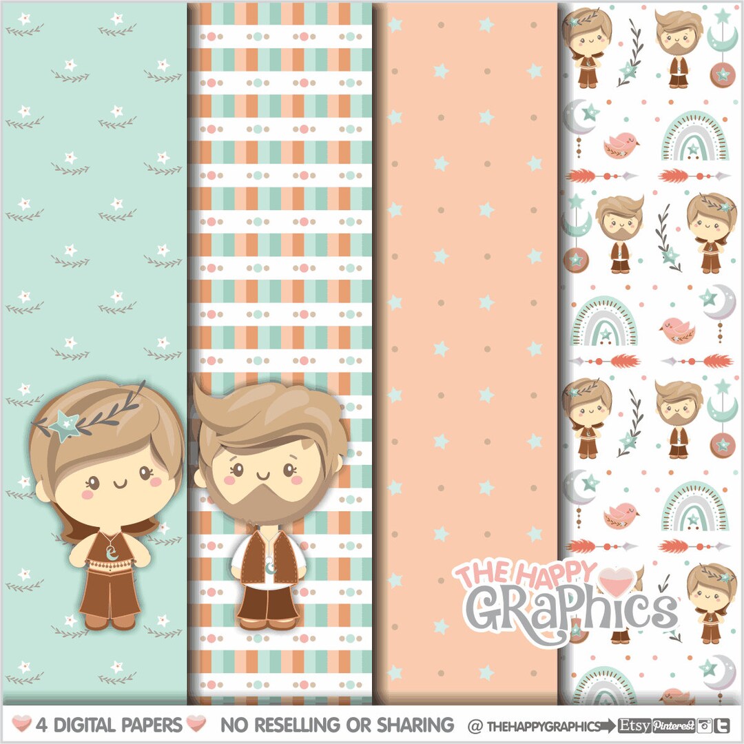 Boho Digital Paper, Boho Pattern, Hippie Digital Paper, Hippie Pattern ...