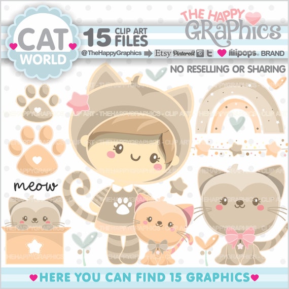 Cat Clipart, Cat Graphics, Kitty Clipart, Animal Clipart, Girl and Cat ...