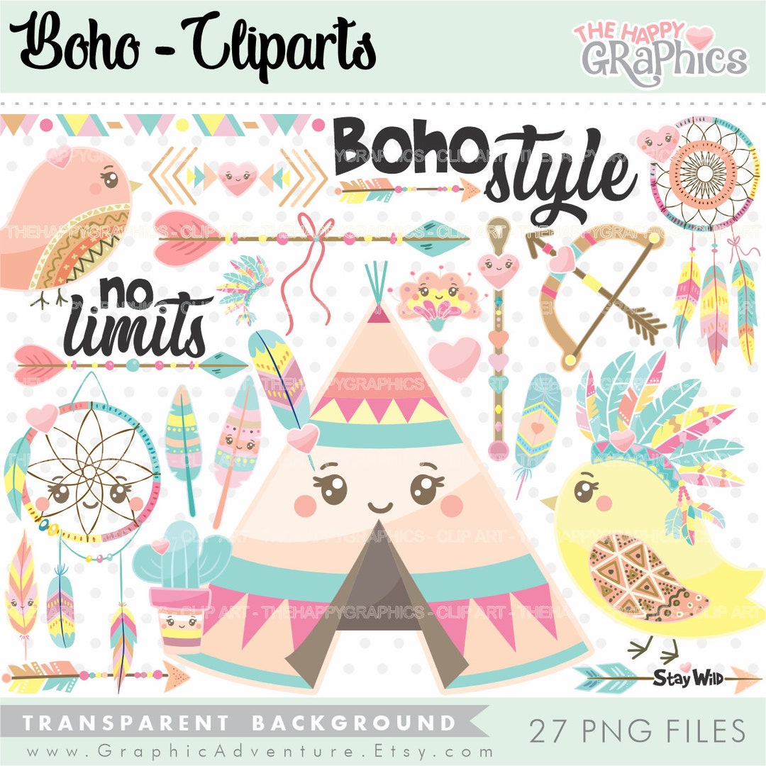 Boho Clipart, Boho Graphics, Hippie Clipart, Hippy Clipart, Hippie ...