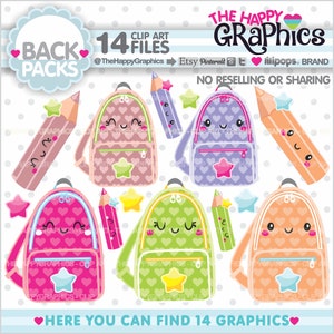 Back to School Clipart, Back to School Graphics, COMMERCIAL USE, Kawaii ...
