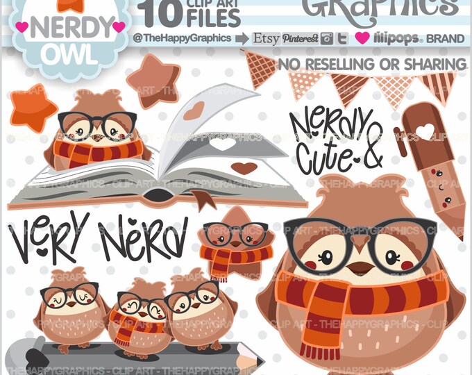 Owl Clipart Owl Graphics COMMERCIAL USE Nerd Clipart Nerdy - Etsy