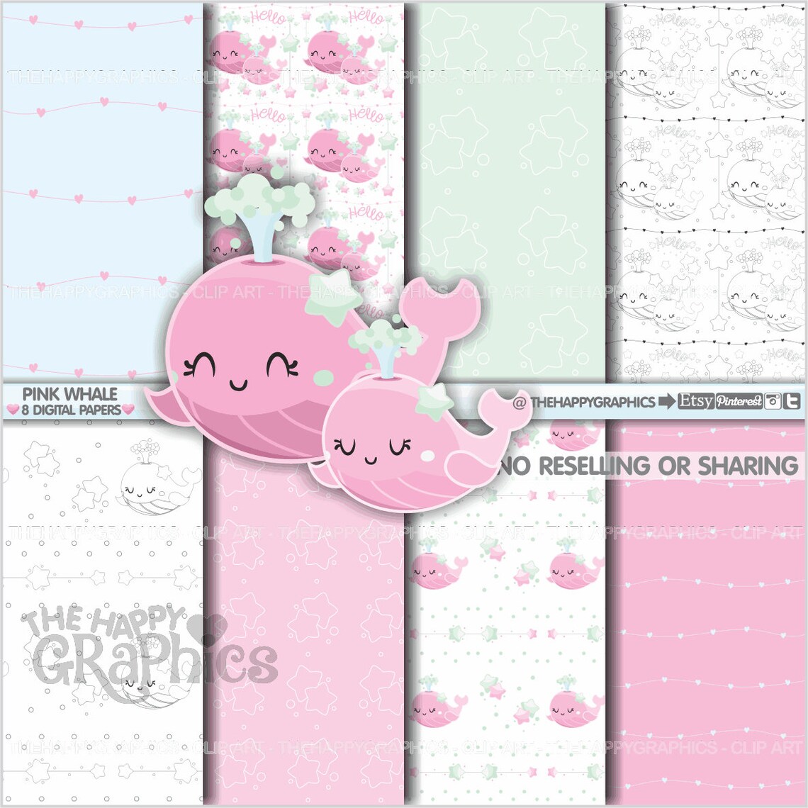 Whale Digital Paper COMMERCIAL USE Whale Pattern Printable - Etsy