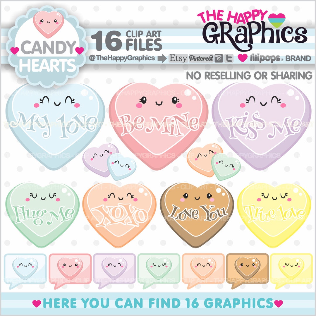 Candy Heart Clipart, Candy Heart Graphic, COMMERCIAL USE, Valentines ...