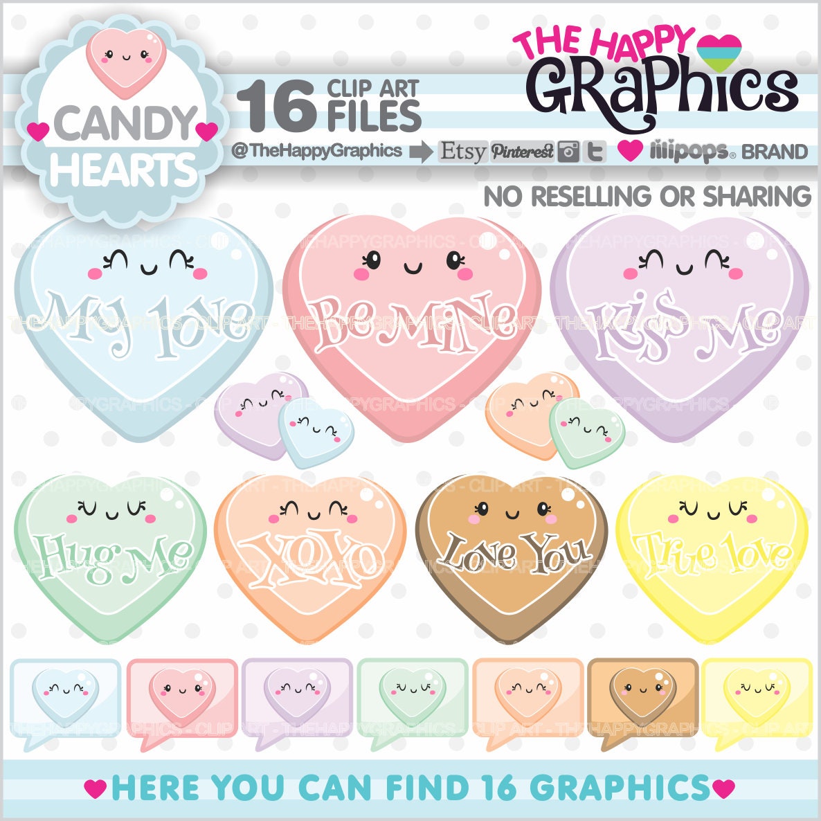 Candy Heart Clipart Candy Heart Graphic COMMERCIAL USE - Etsy