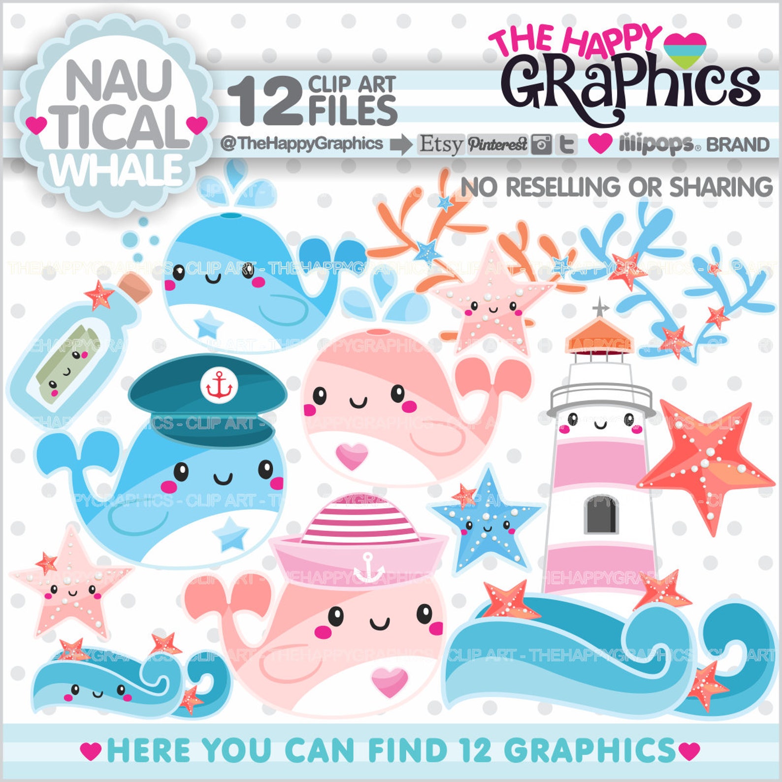 Nautical Clipart Navy Clipart COMMERCIAL USE Whale Clipart | Etsy